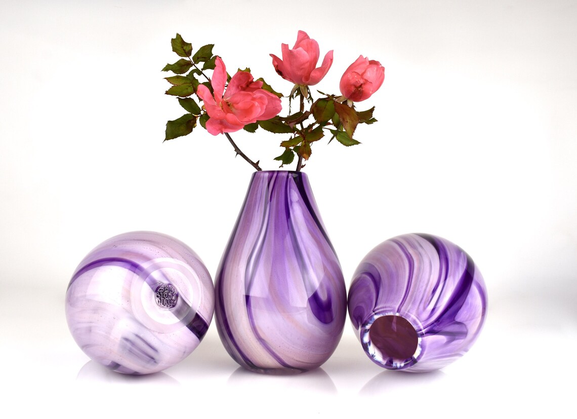 Purple Swirl Vase Hand Blown Glass Vase Swirled Colorful | Etsy