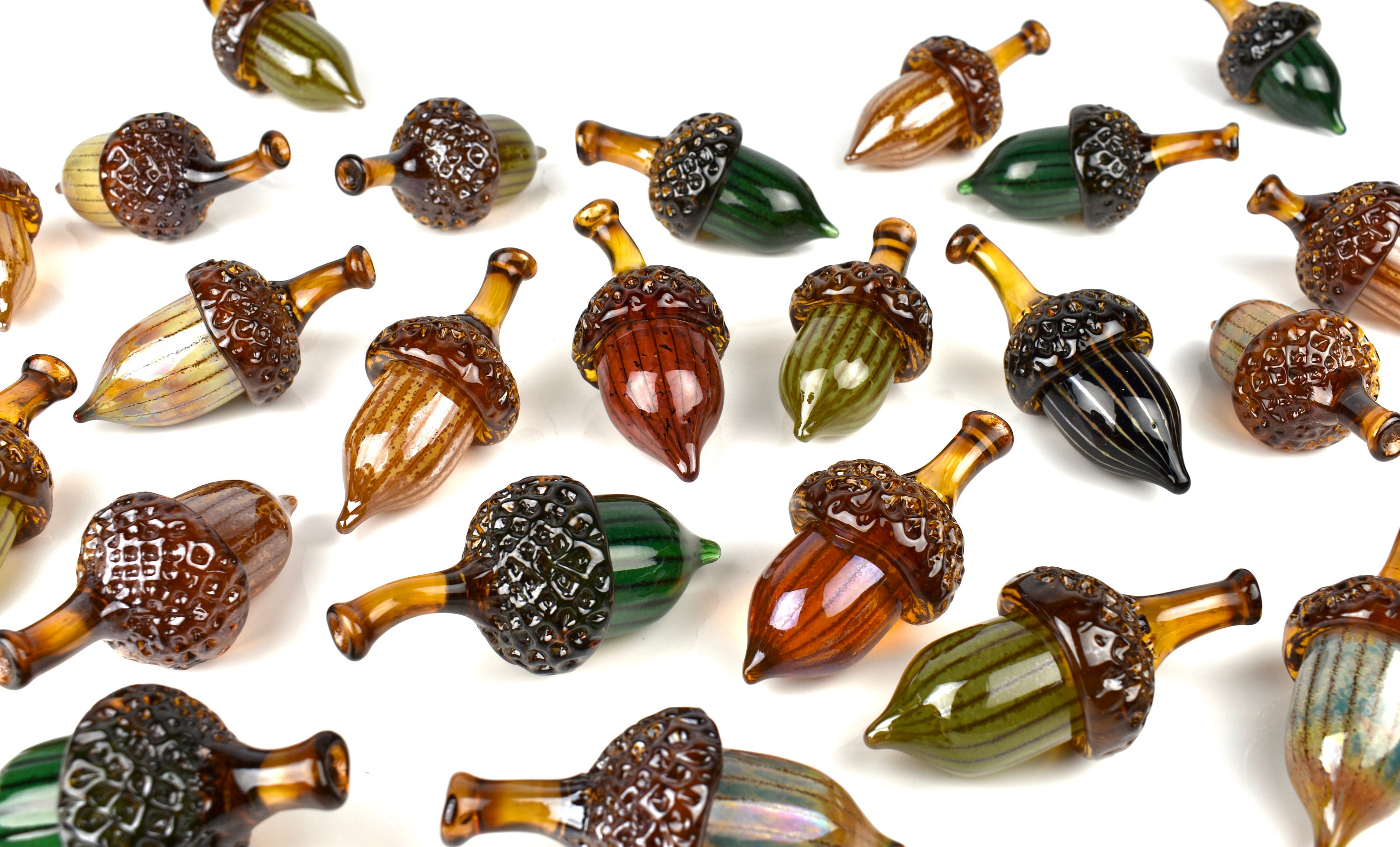 Acorn in black solid hand sculpted glass acorn striped fall | Etsy