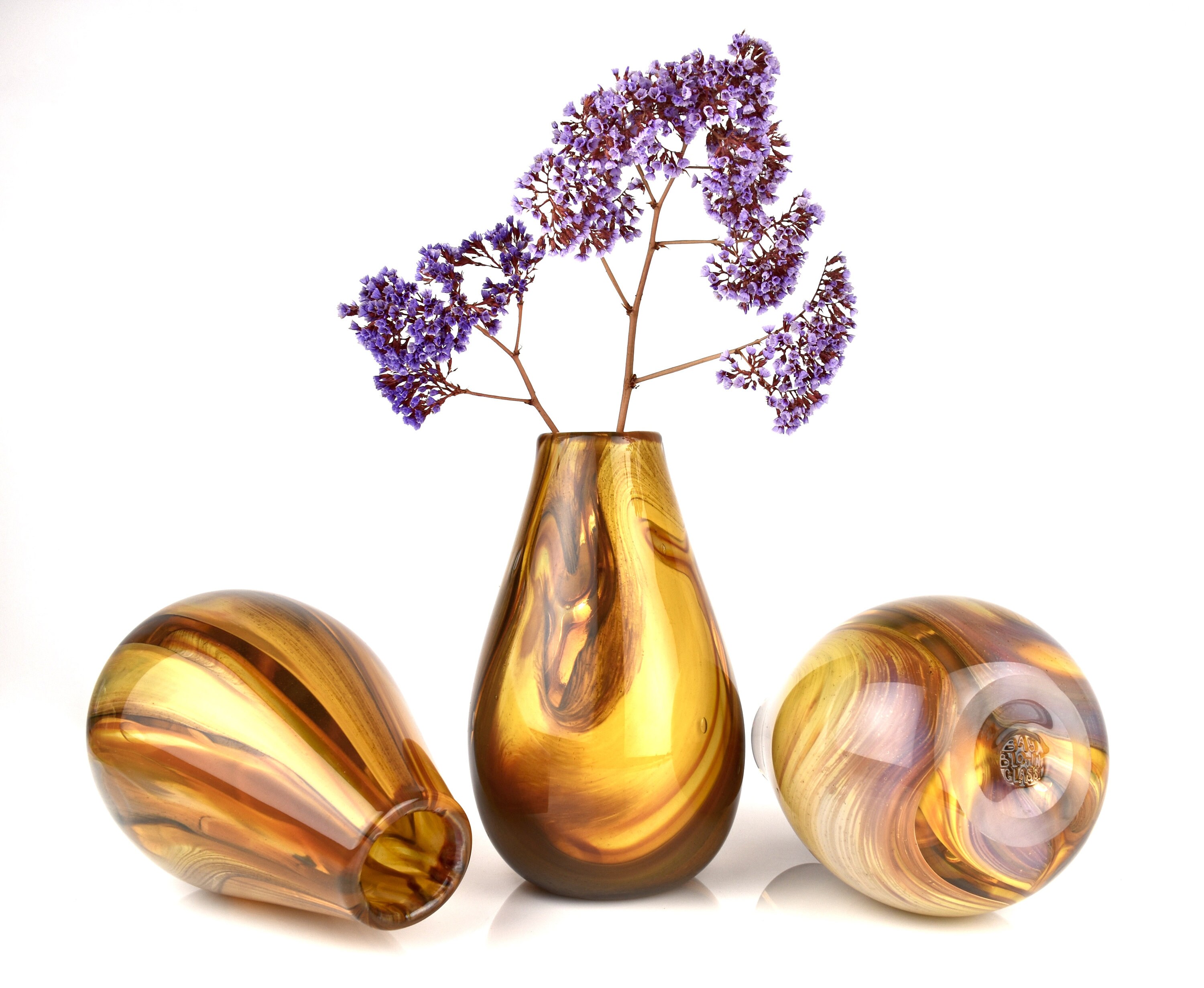 Gold Swirl Vase Hand Blown Glass Vase Swirled Colorful | Etsy