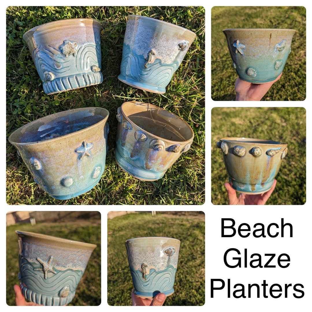 BEACH GLAZE COLLECTION Planters, Wheel Thrown Pottery Beach Seashore ...