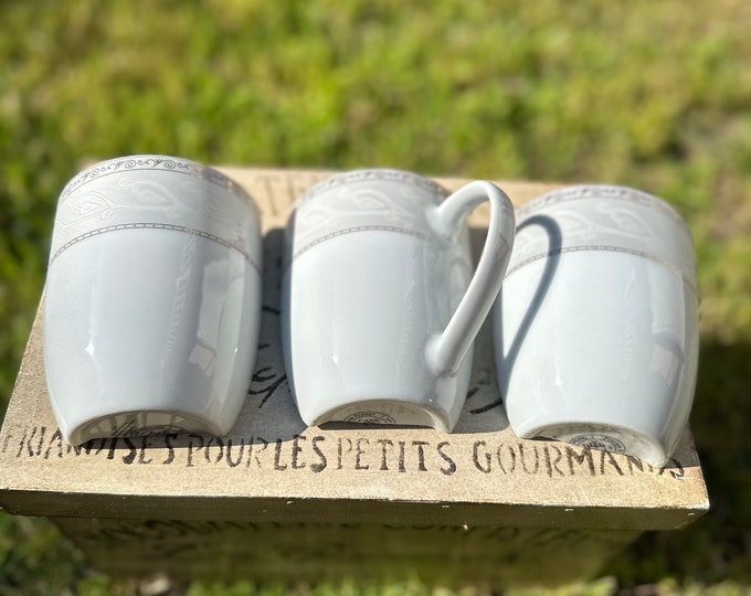 Cut in Half 3 White and Silver Fitz and Floyd Half Cups/mugs for Mosaic ...