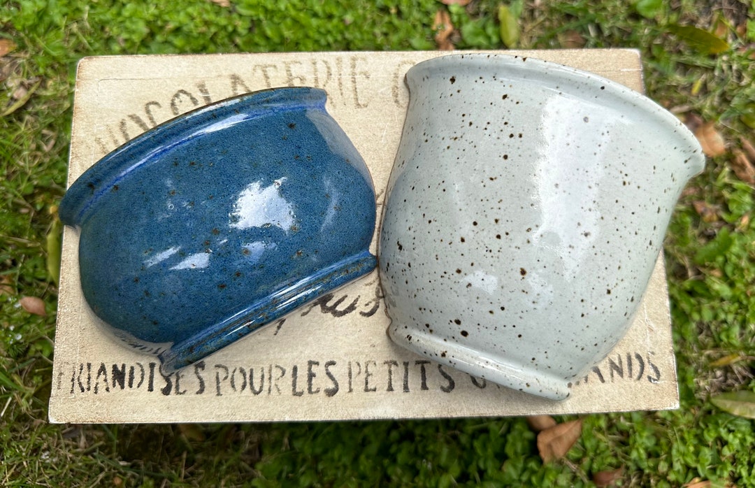 Cut in Half Handmade Stoneware Pots, 2 Different Glazes of Big Half ...