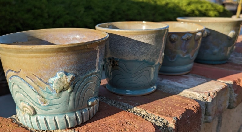BEACH GLAZE COLLECTION Planters, Wheel Thrown Pottery Beach Seashore ...