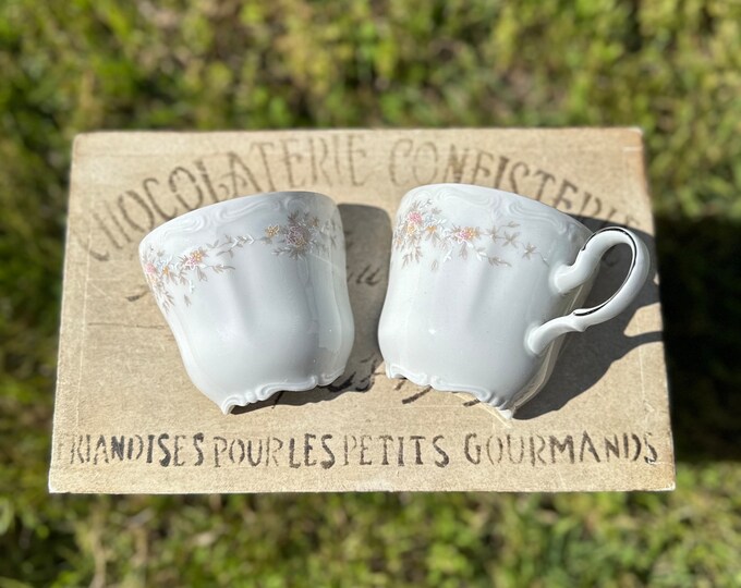 Cut in Half Delicate Porcelain Tea Cups, Vintage Half Cups in White ...