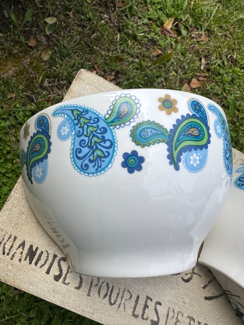 Cut in Half Peacock Colored Ceramic Half Bowls Turquoise Aqua White ...