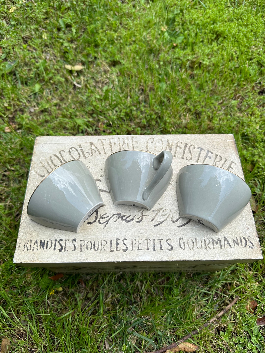 Cut in Half Grey Tea Cups, Delicate Vintage Gray Porcelain Half Cups ...
