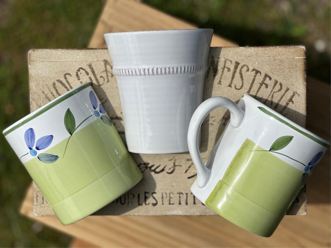 Cut in Half Vintage Green and White Half Cups, and White Half Cups, for ...