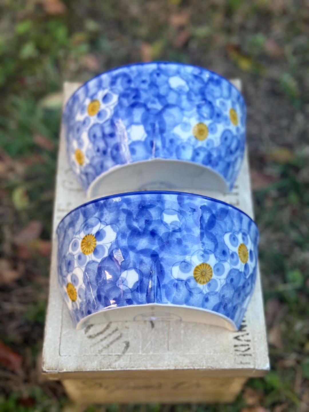 Cut in Half Hand Painted Bowls, Porcelain Half Bowls in WHITE, BLUE ...