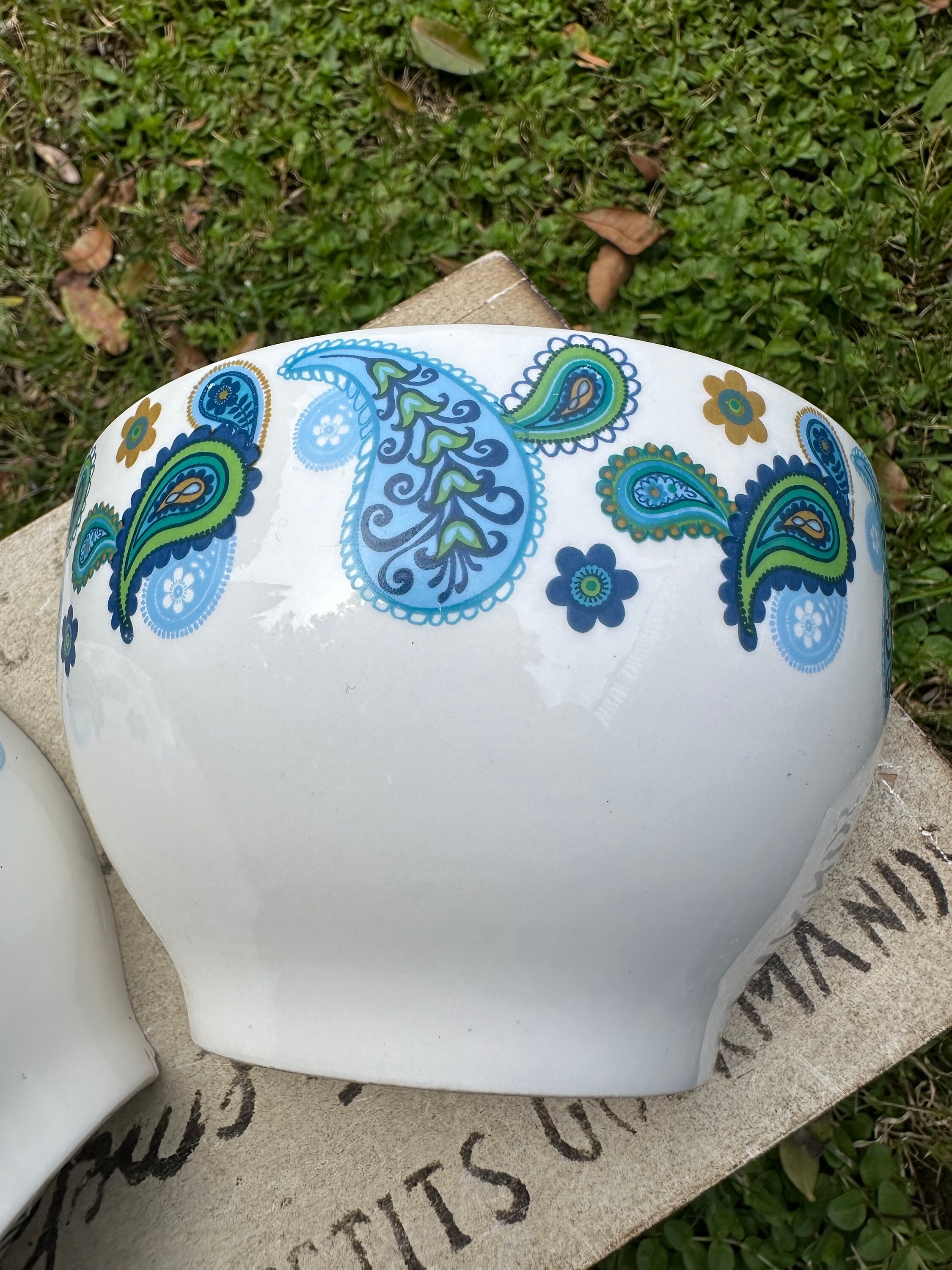 Cut in Half Peacock Colored Ceramic Half Bowls Turquoise Aqua White ...