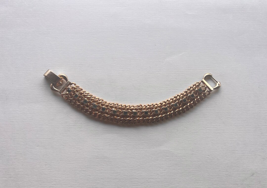 Vintage Berge Gone Tone Mesh Chain Link With Blue Rhinestone Bracelet ...