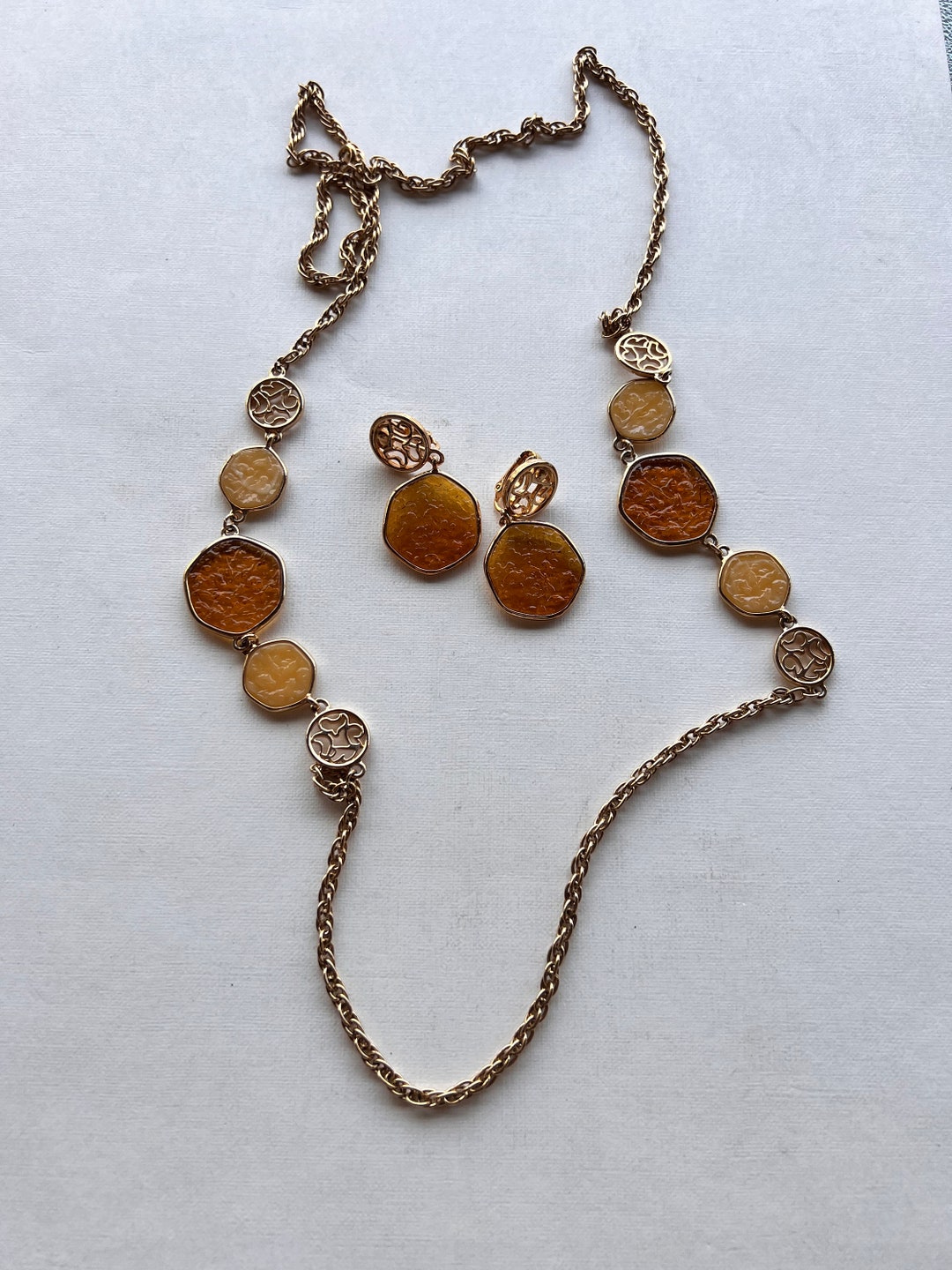 Vintage Sarah Coventry ‘taste of Honey 1974’ Gold Tone Faux Molt Glass ...