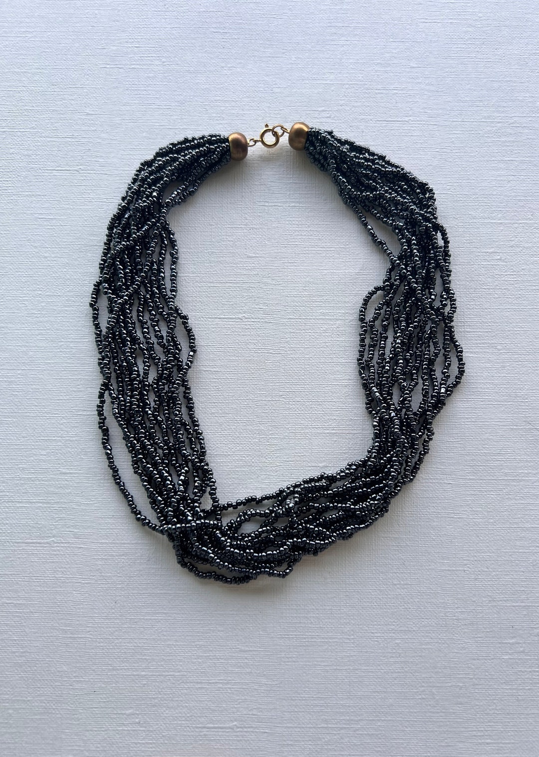 Vintage Mid-century Multi Strand Jet Black Micro Bead Necklace - Etsy