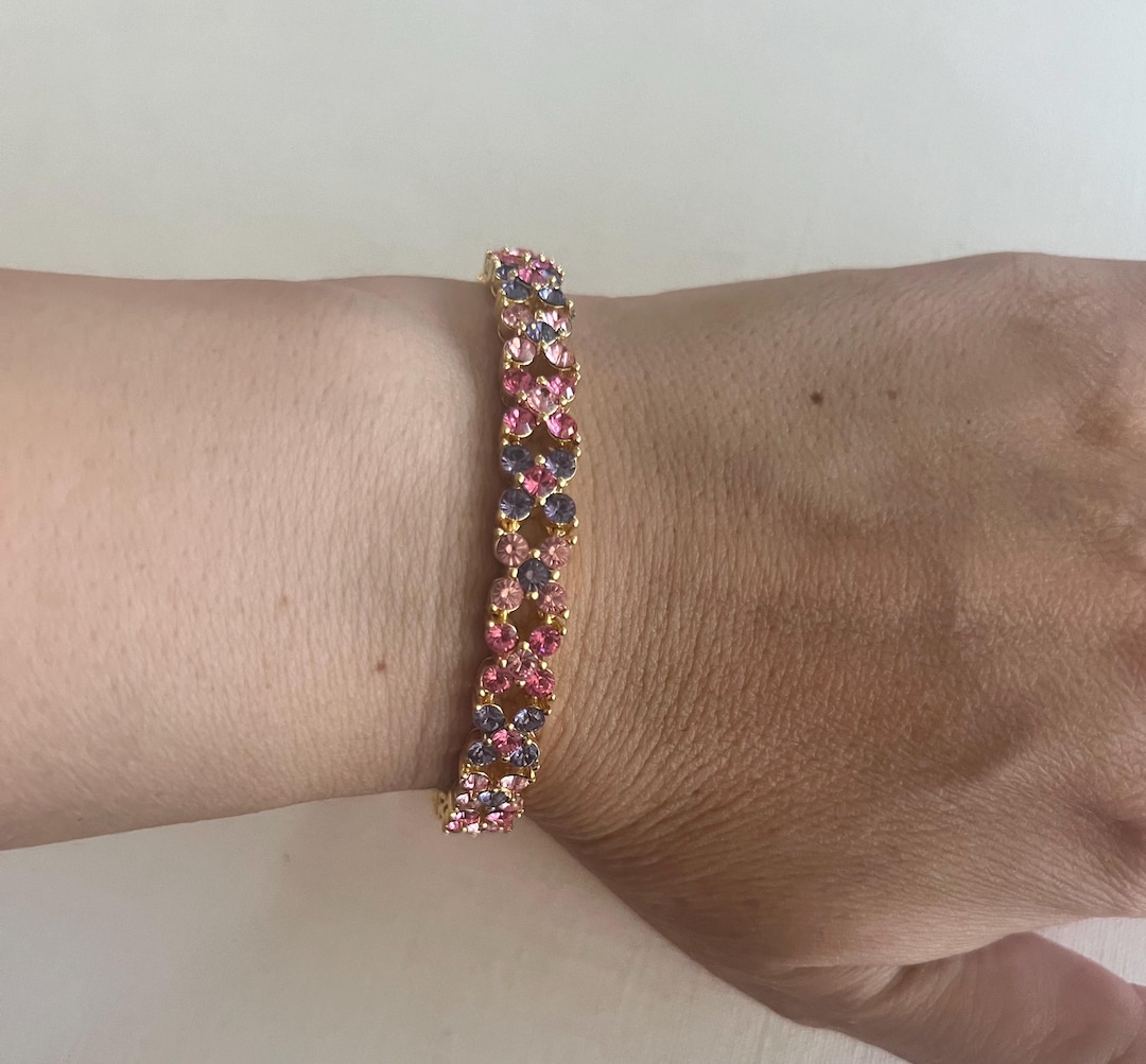 Vintage Joan Rivers Pink and Purple Rhinestone Bracelet - Etsy