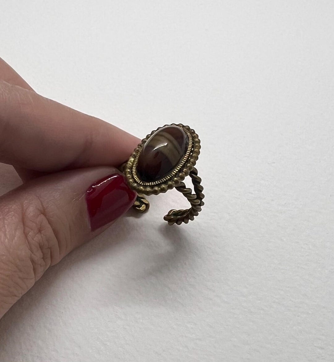 Vintage West Germany Brown Oval Porphyry Cabochon With Twisted ...