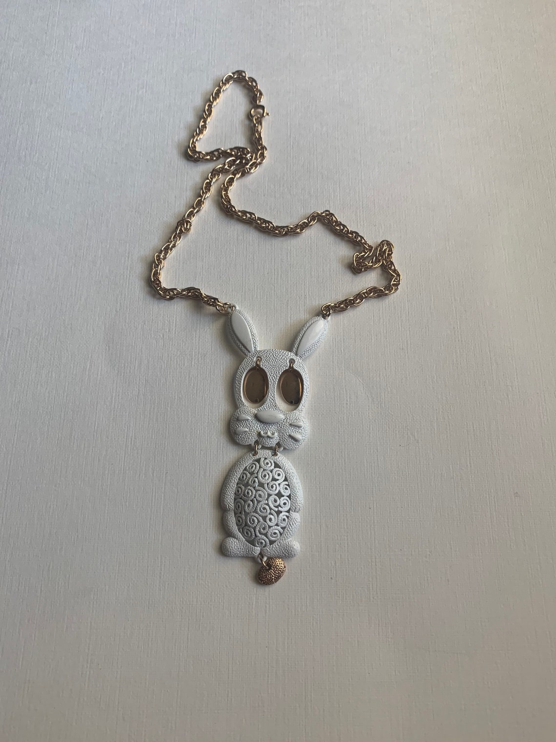 Vintage Emmons White Enamel Rabbit Pendant Necklace - Etsy