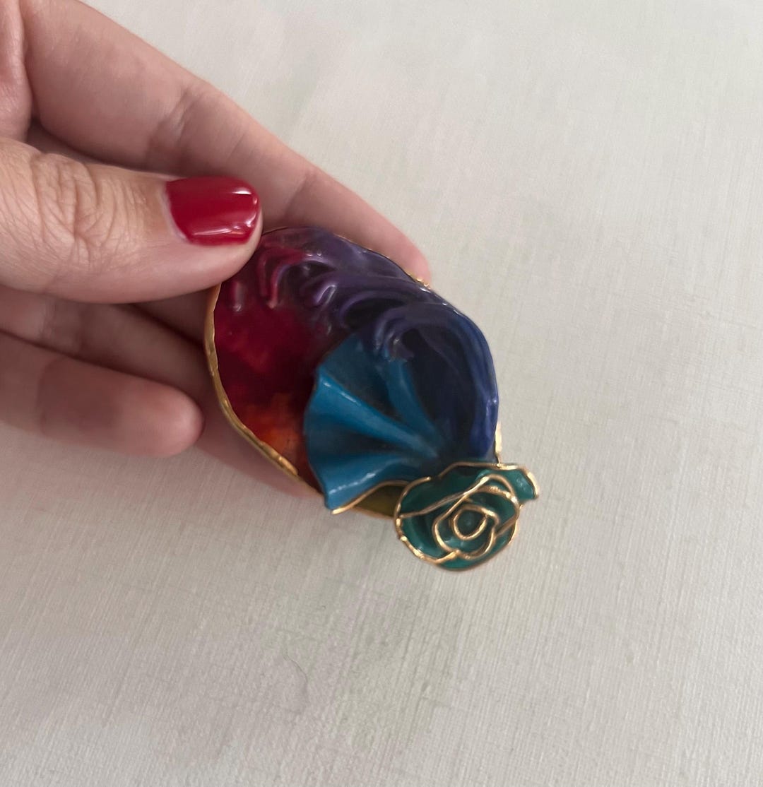 Vintage Lancôme Like Design Colorful Ruffle With Gold Tone Edge Brooch ...