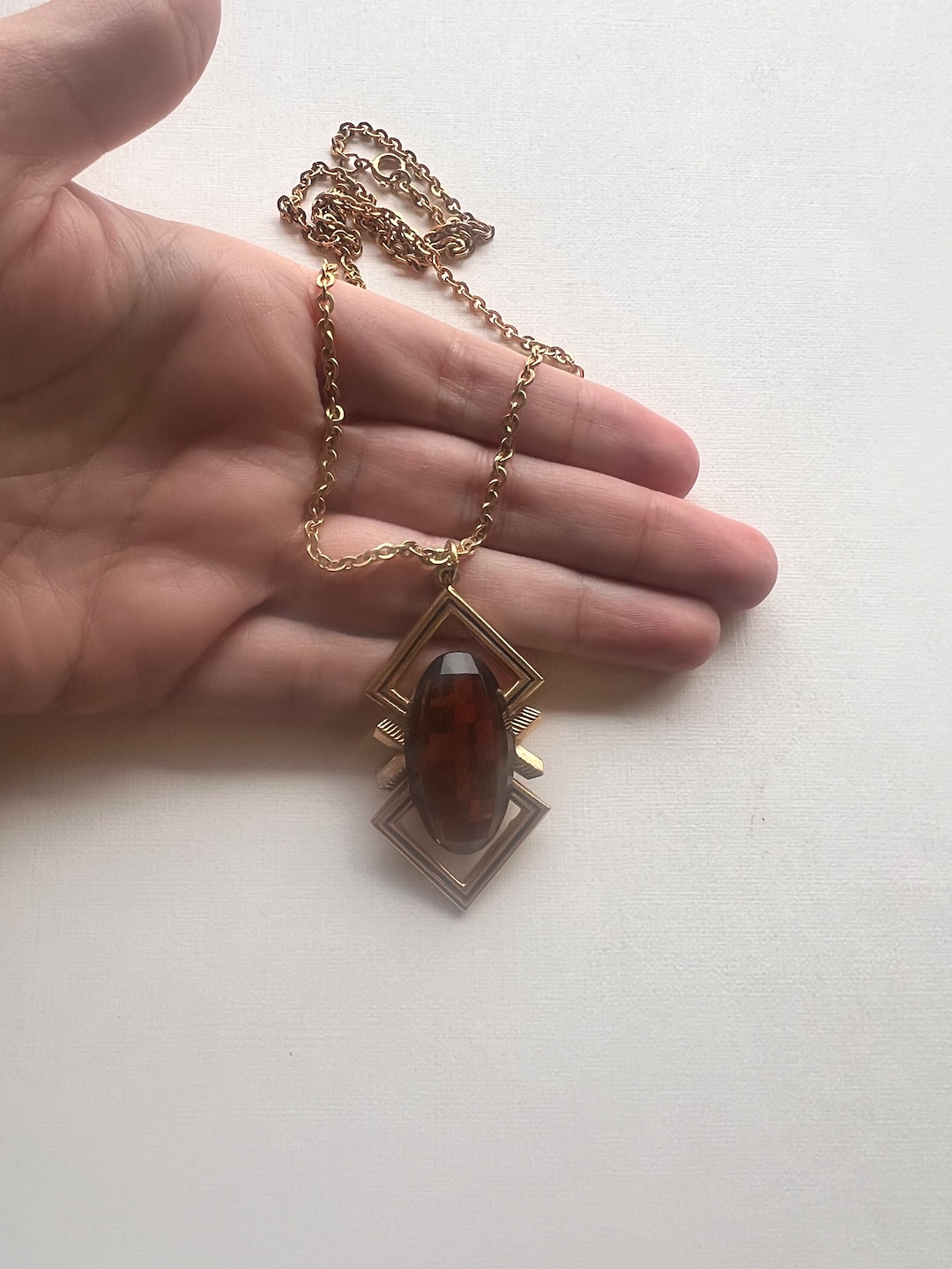 Vintage Emmons Gold Tone Topaz Color Faux Crystal Pendant Necklace - Etsy