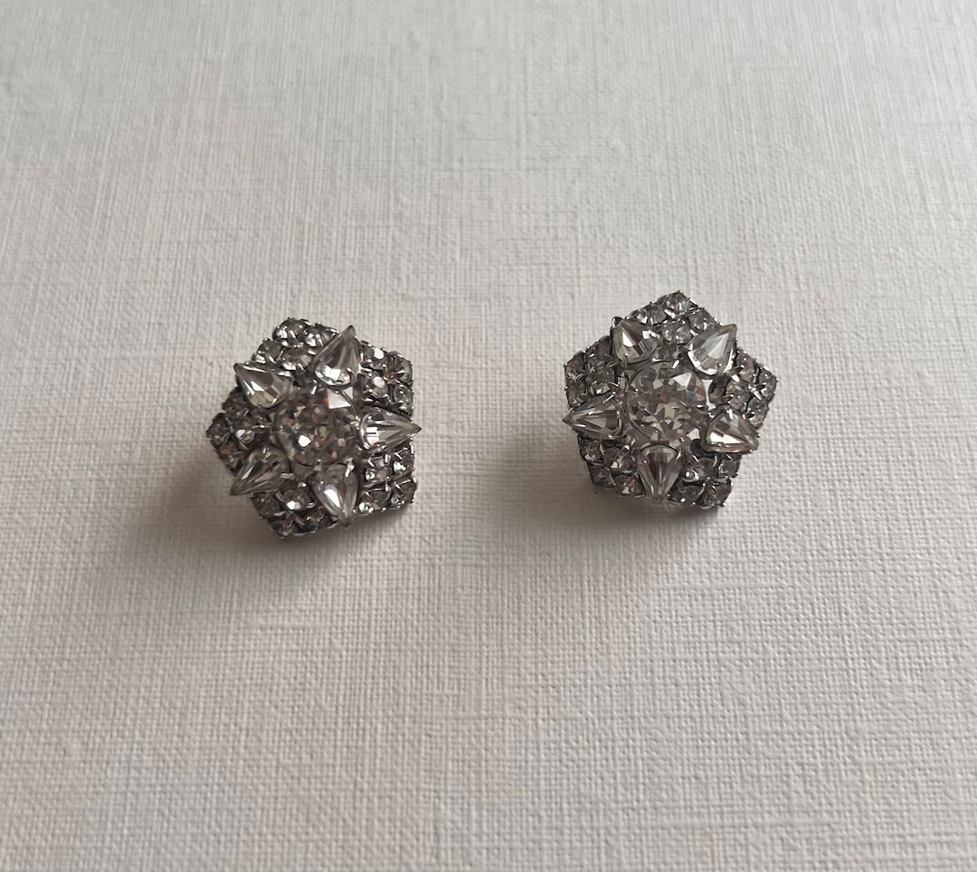 Vintage Clear Rhinestone Star Shaped Clip on Earrings - Etsy