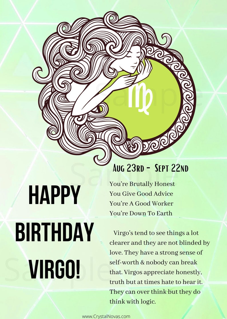 Happy Birthday Virgo Astrology Card Digital File Printable - Etsy