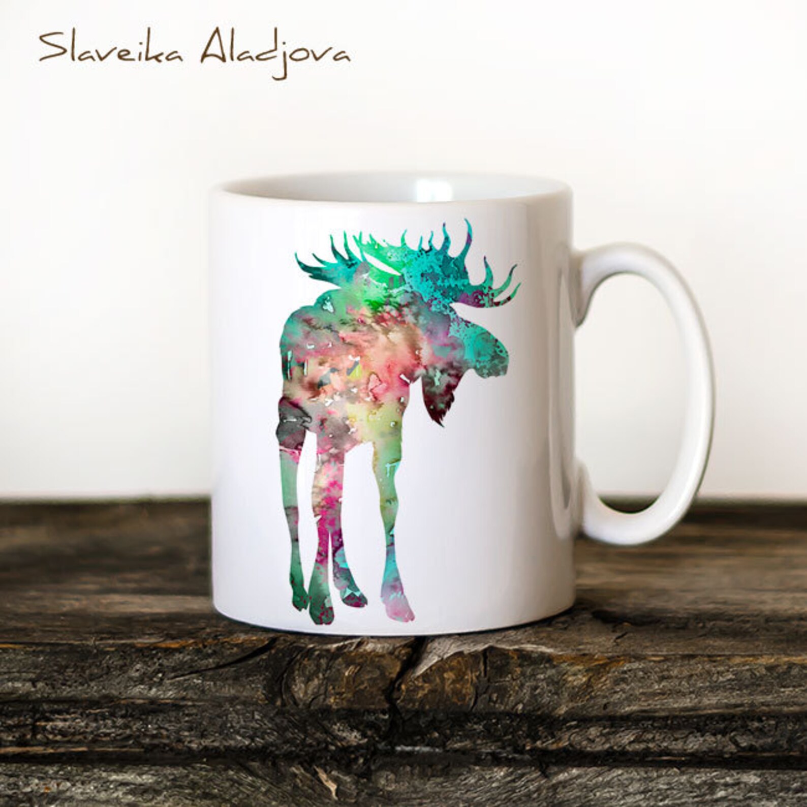 Moose Mug Watercolor Ceramic Mug Unique Gift Bird Coffee Mug | Etsy