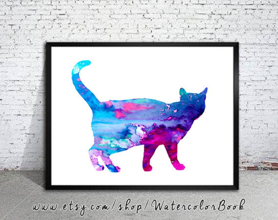 Blue Cat Watercolor Print, Cat Art, Cat Print, Cat Watercolor ...
