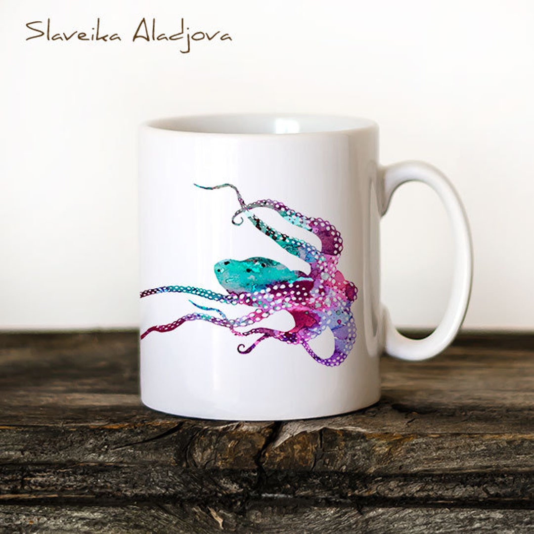 Octopus 2 Mug Watercolor Ceramic Mug Unique Gift Bird Coffee Mug Animal ...
