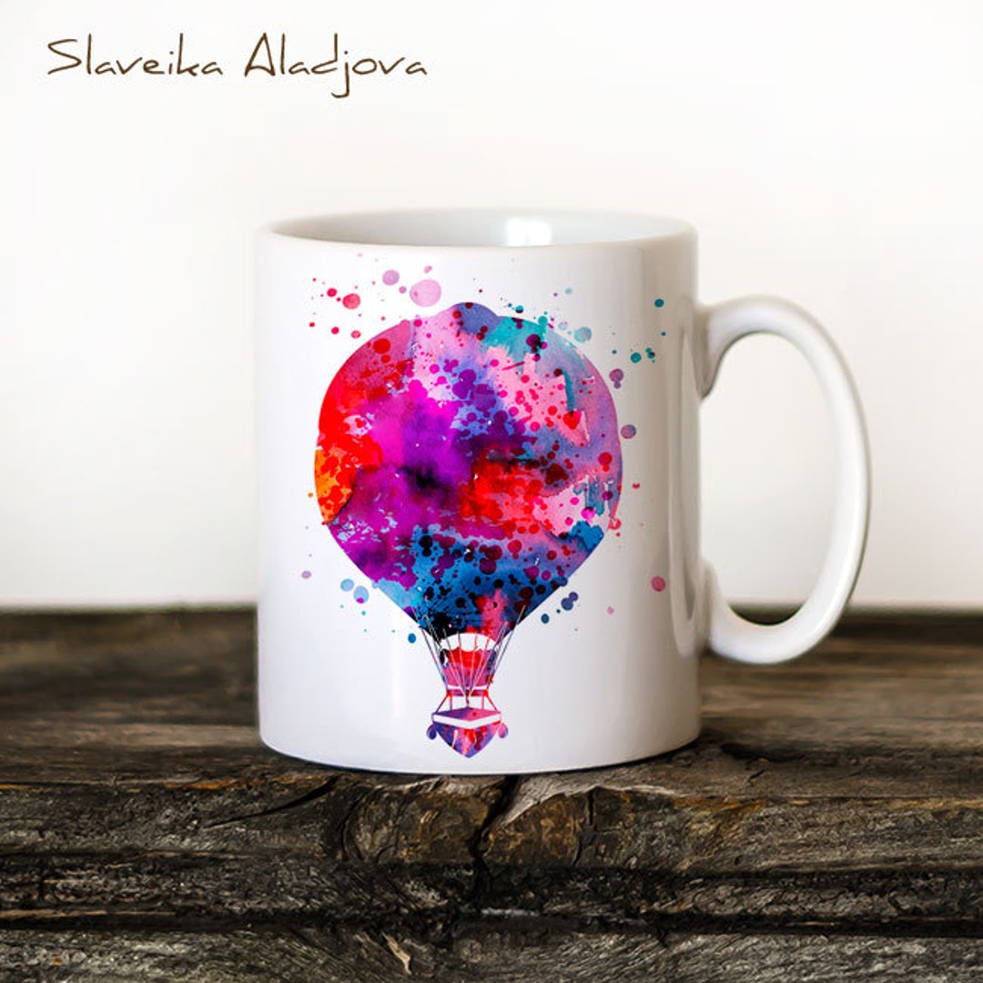 Hot Air Balloon Mug Watercolor Ceramic Mug Unique Gift Bird Coffee Mug ...