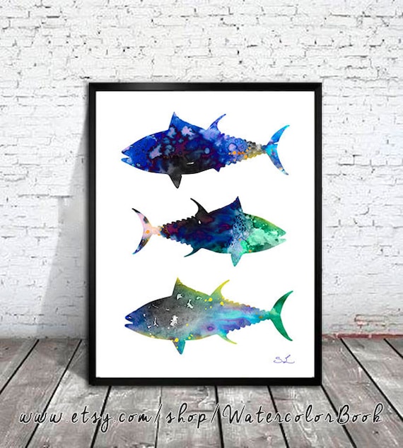 Tuna Print Nautical Prints Ocean Art Sea Print Watercolor - Etsy