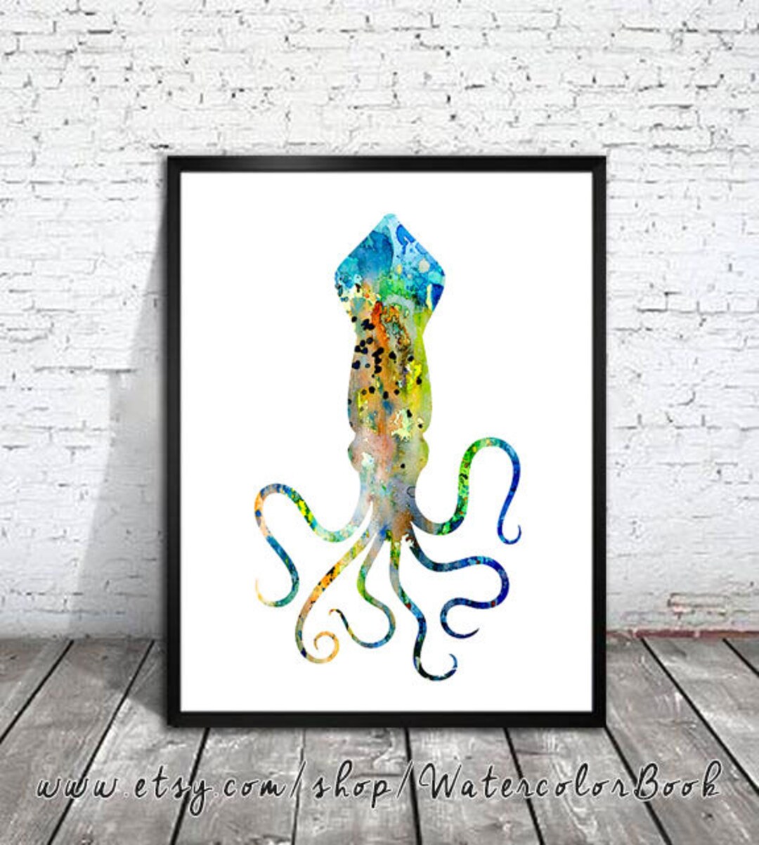 Squid Print, Nautical Prints, Ocean Art, Sea Print, Watercolor Print ...