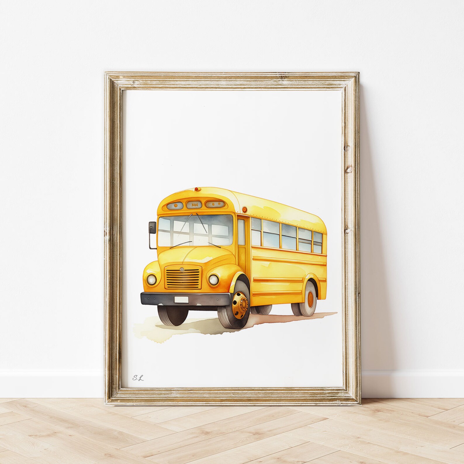 School Bus Watercolor Print: Kids Room Illustration Artwork - Etsy
