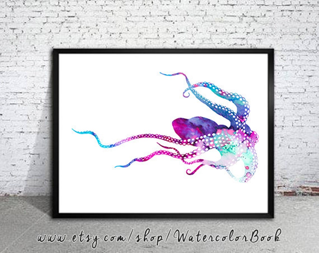 Octopus Print, Kitchen Art, Floral Print, Botanical Art, Watercolour ...