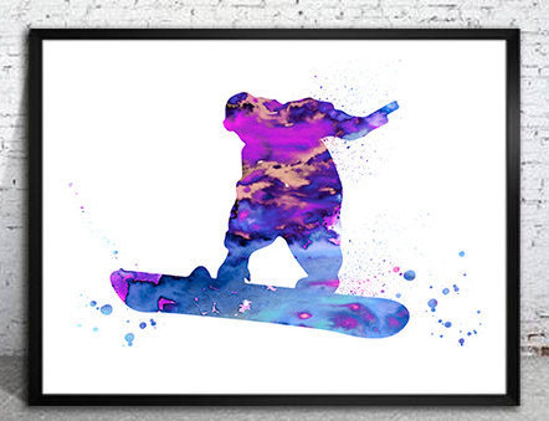 Snowboard Watercolor Art Print: Colorful Home Decor - Etsy