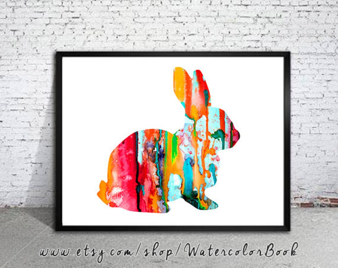 Watercolor Rabbit Print: Colorful Animal Art, Nursery Decor - Etsy