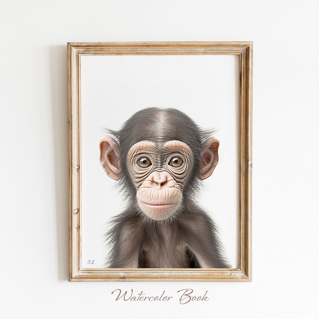 Baby Chimpanzee Nursery Print, Animal Wall Art, Chimpanzee Kid's Room ...