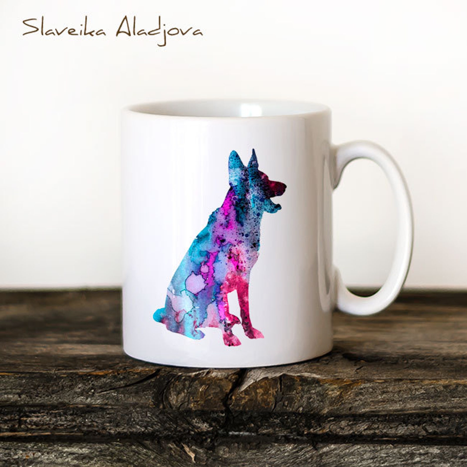 German Shepherd Mug Watercolor Ceramic Mug Unique Gift Bird - Etsy