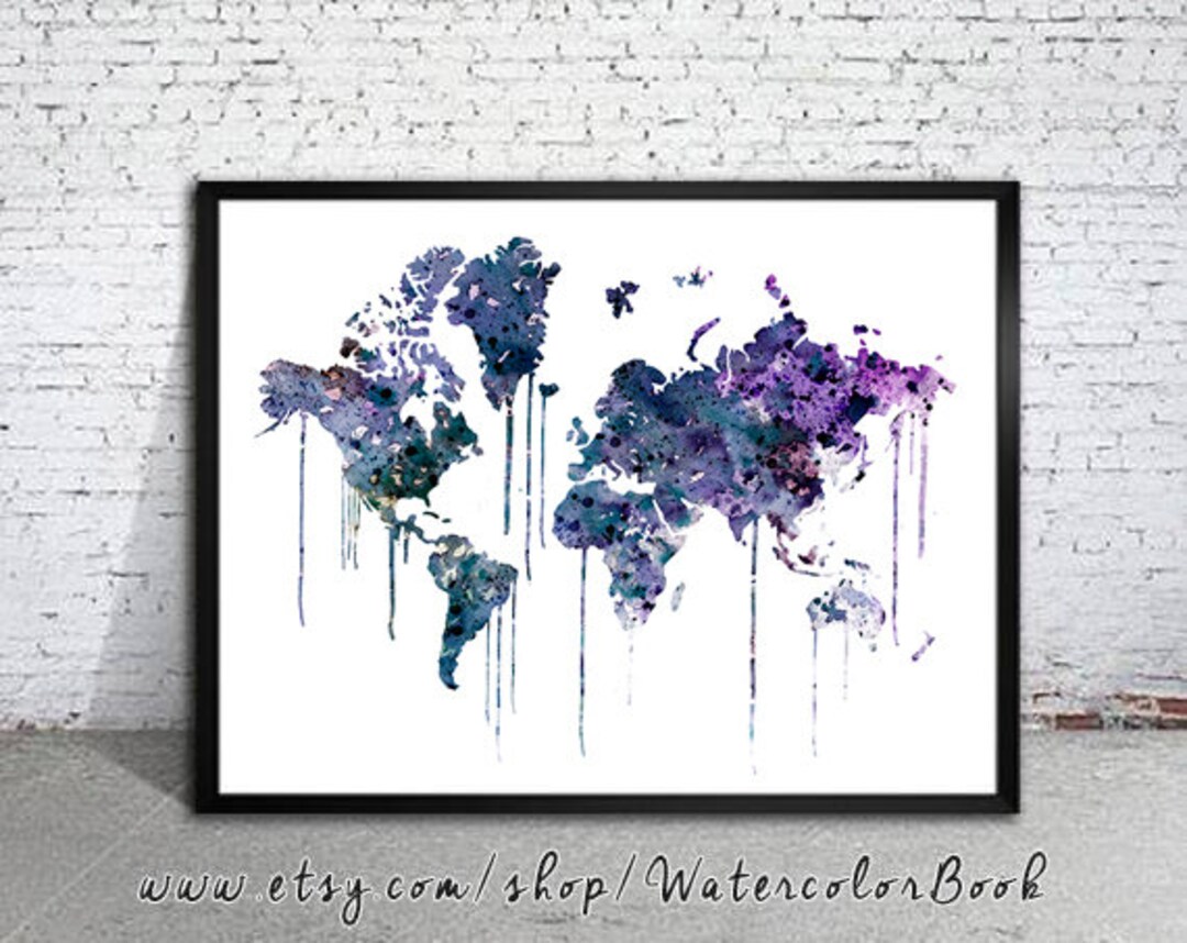 WATERCOLOR MAP, World Map, Watercolor Painting, Watercolor Poster ...