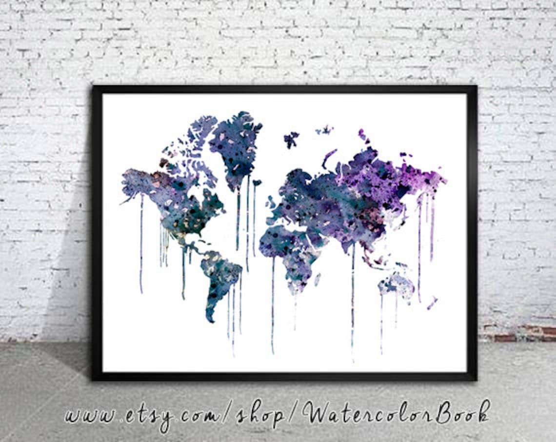WATERCOLOR MAP World Map Watercolor Painting Watercolor | Etsy