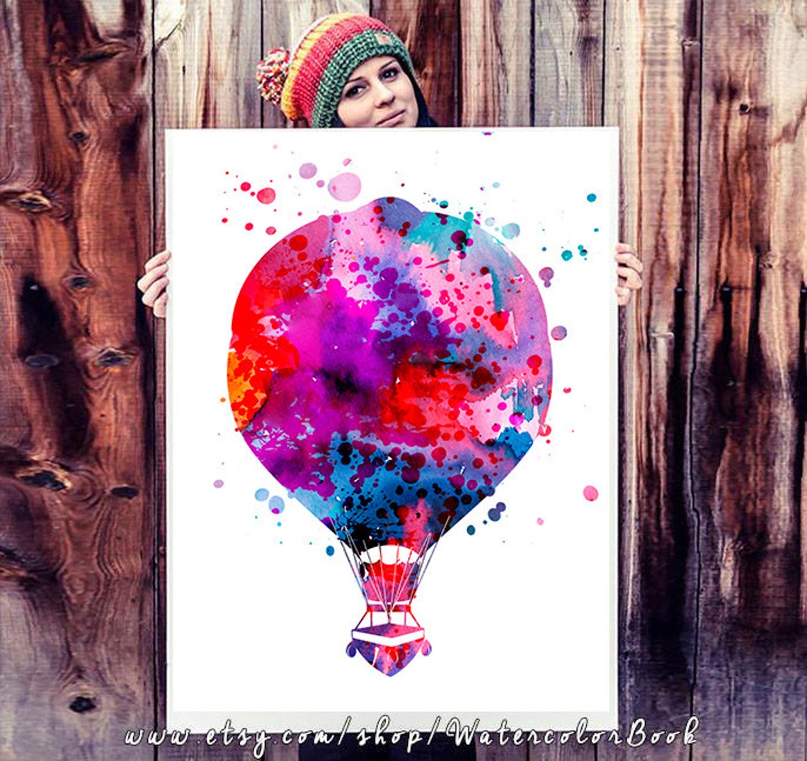 Hot Air Balloon Watercolor Print: Children's Nursery Wall Art - Etsy