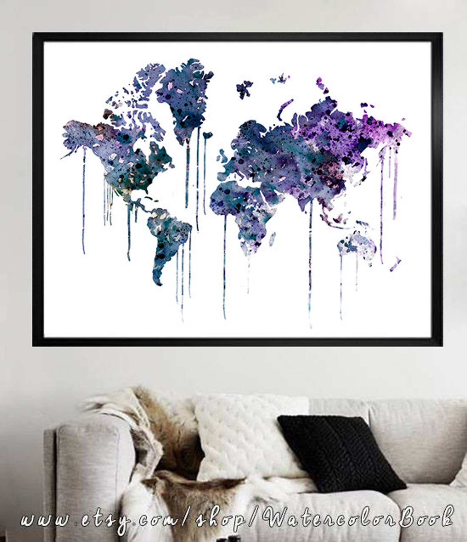 WATERCOLOR MAP World Map Watercolor Painting Watercolor | Etsy