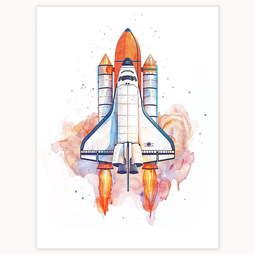 Rocket Nursery Print: Watercolor Space Shuttle Wall Art - Etsy