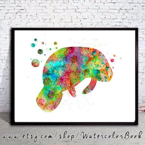 Manatee Print, Nautical Prints, Ocean Art, Sea Print, Watercolor Print ...