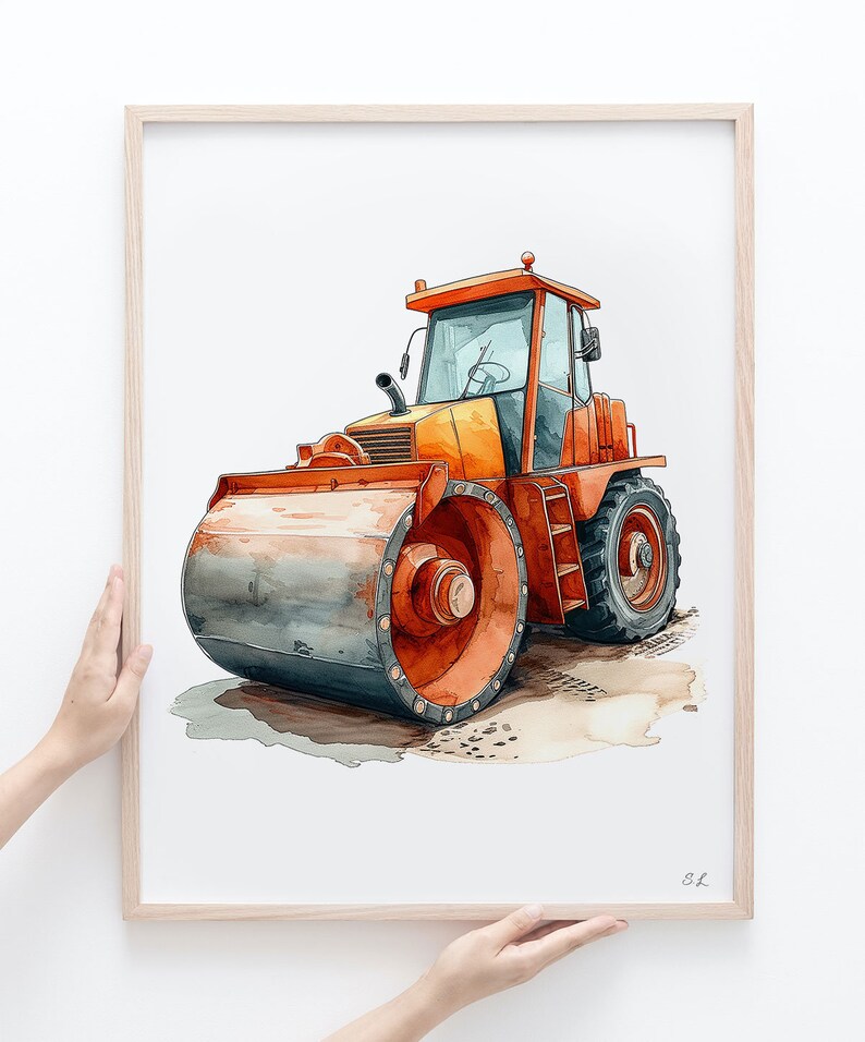 Road Roller Watercolor Print: Kids Room Construction Art - Etsy