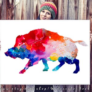 Wild Boar Print, Watercolor Print, Animal Art, Art Print, Illustration ...