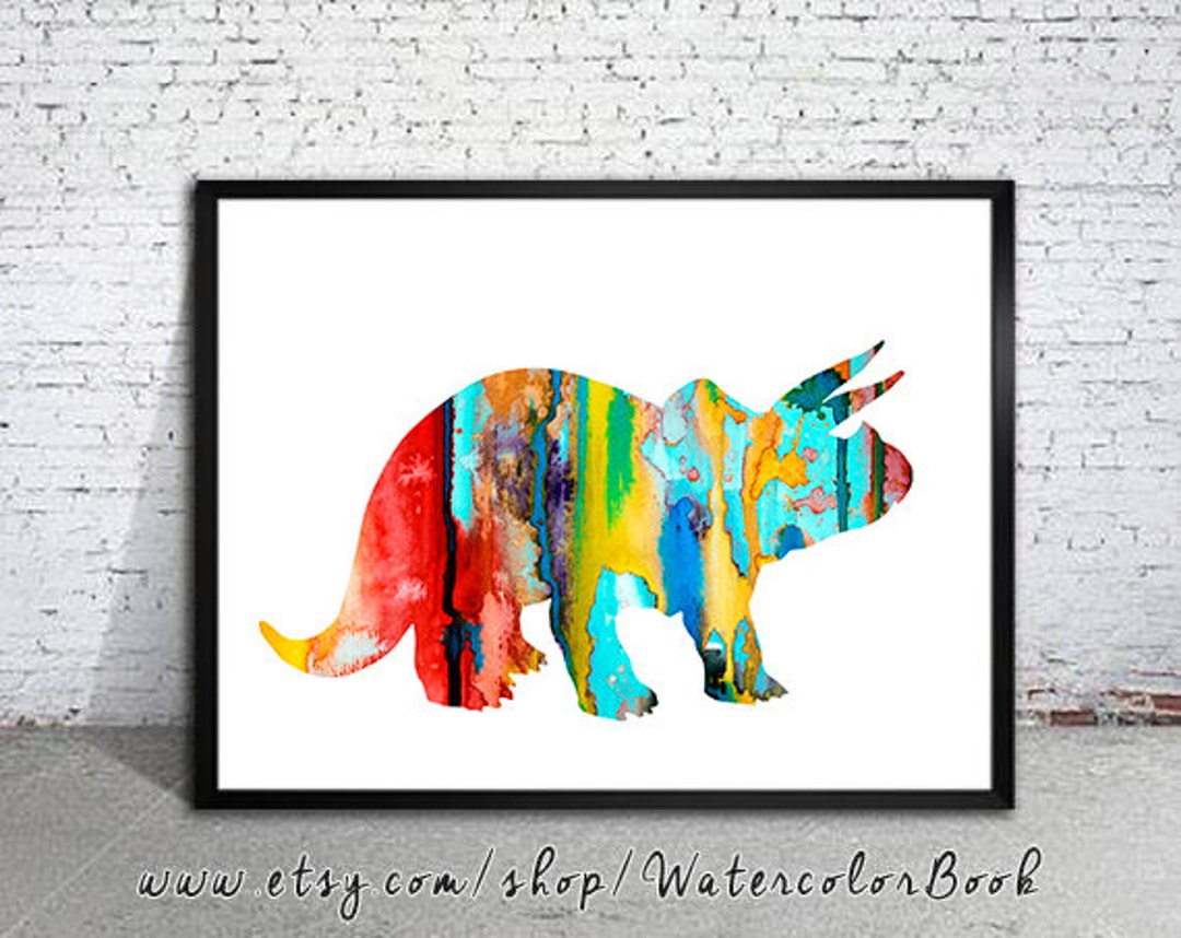 Triceratops Dinosaur Print, Watercolor Painting, Watercolor Art, Home ...