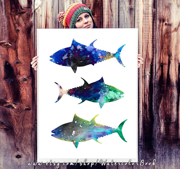 Tuna Print Nautical Prints Ocean Art Sea Print Watercolor - Etsy