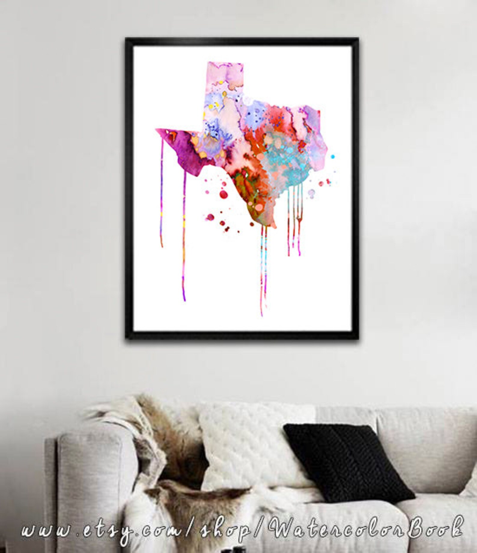Texas Watercolor Print USA Watercolor United States Art - Etsy