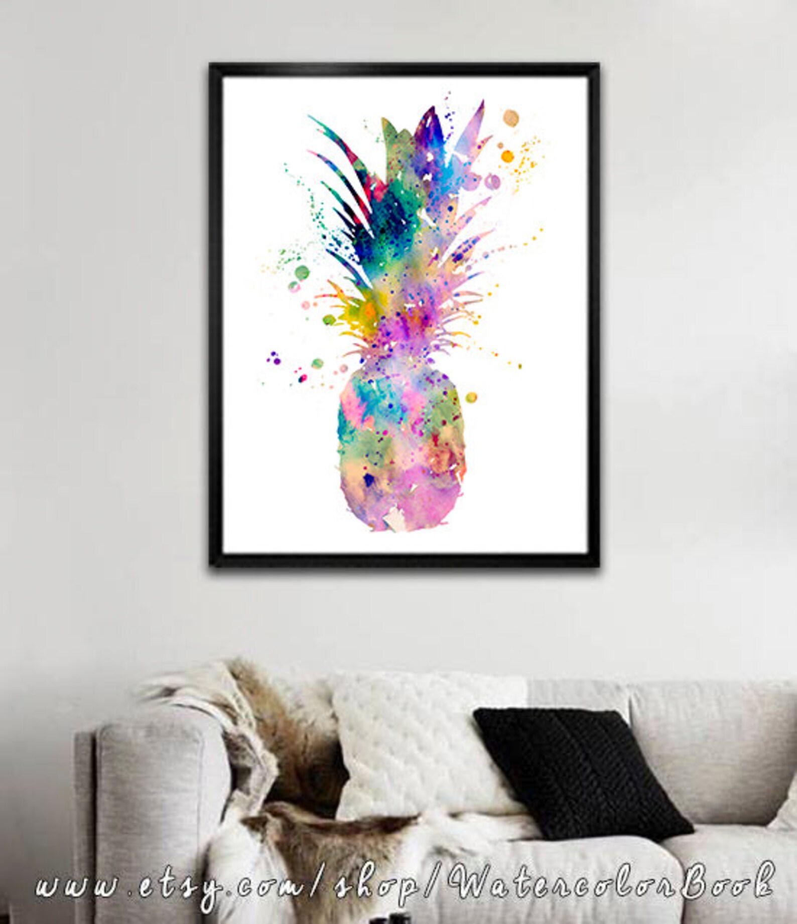Pineapple Watercolor Art Print: Colorful Kitchen Decor - Etsy