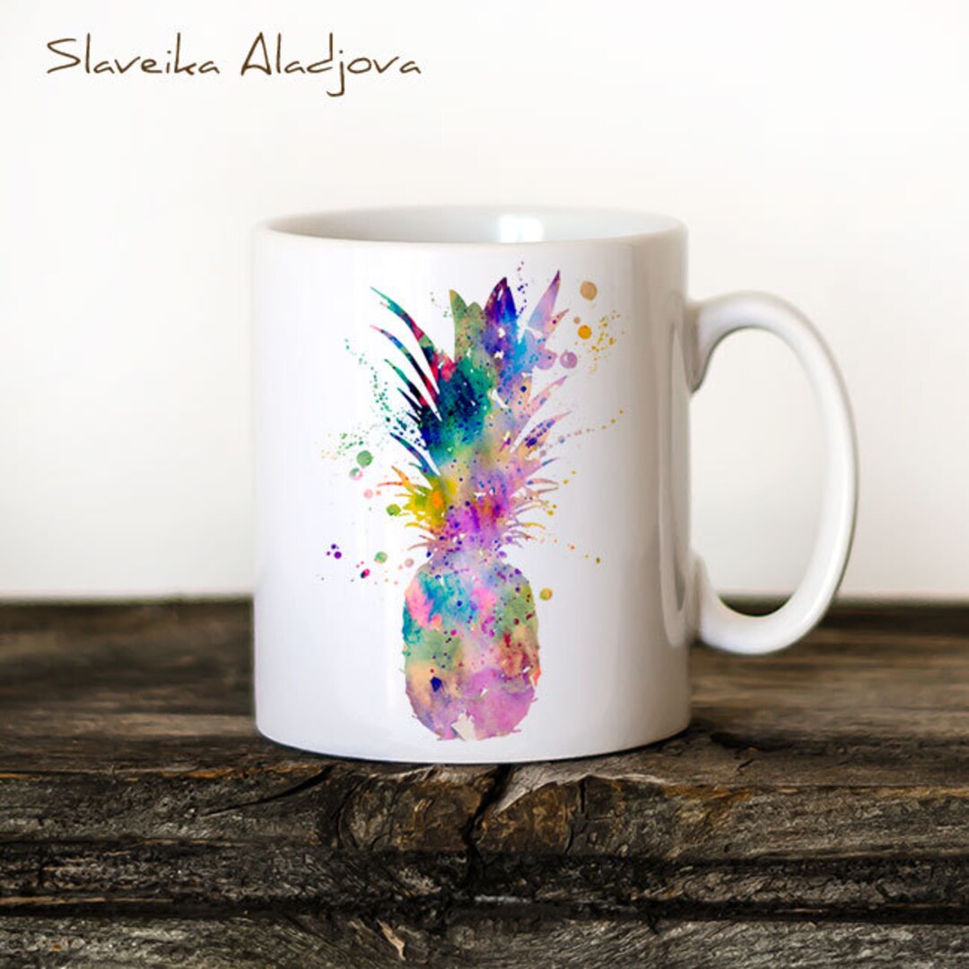 Pineapple Mug Watercolor Ceramic Mug Unique Gift Bird Coffee Mug Animal ...