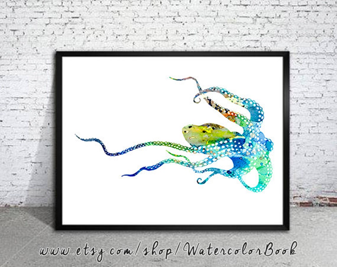 Blue Octopus Print, Nautical Prints, Ocean Art, Sea Print, Watercolor ...