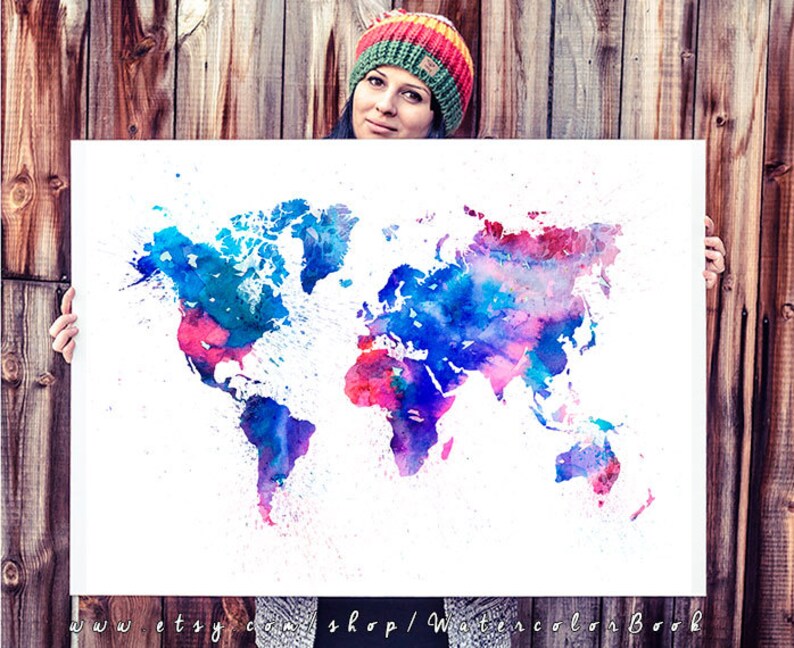 WATERCOLOR MAP World Map. Watercolor Painting. Watercolor - Etsy